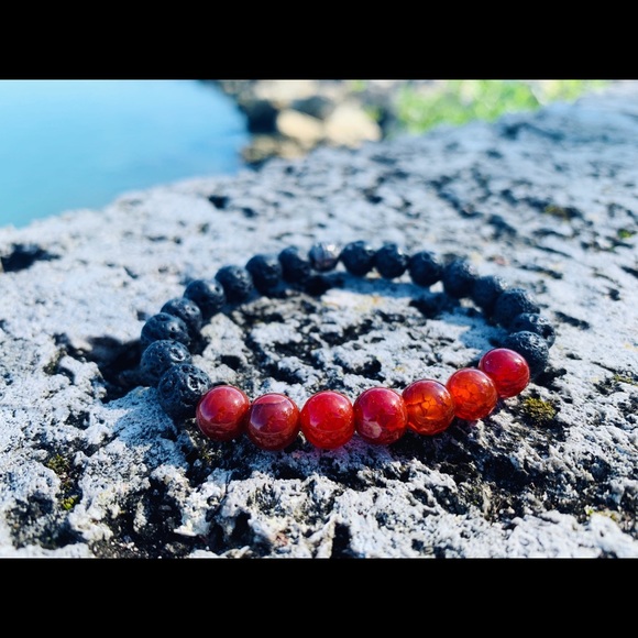 Jewelry | Handmade Fire Agate Bracelet W Lava Stone | Poshmark